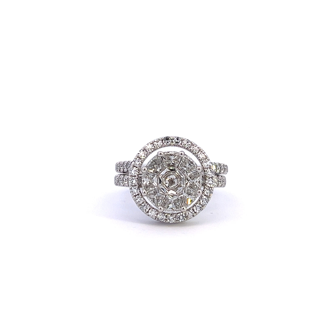 Round Illusion Cut Double Halo Pattern Diamond Gold Engagement Ring ...